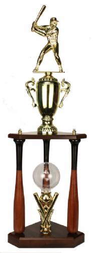 34.5" Baseball or Softball Trophy - Wooden Bats - Cherry Finish Base ...